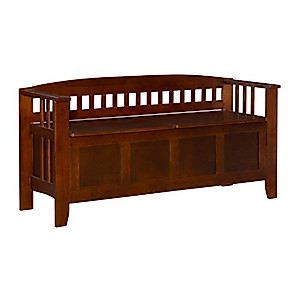 Linon Home Decor Storage Bench with Short Split Seat Storage, Walnut, 50 inchw x 17 inchd x 25.25 inchh.