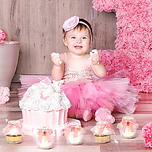 Dandat 360 Pcs Plastic Individual Cupcake Containers Set, 120 Disposable Cupcake Holders with Lid, 120 Pink Ribbons, 120 Baby Girl Stickers for Baby Shower Girl Birthday Decorations