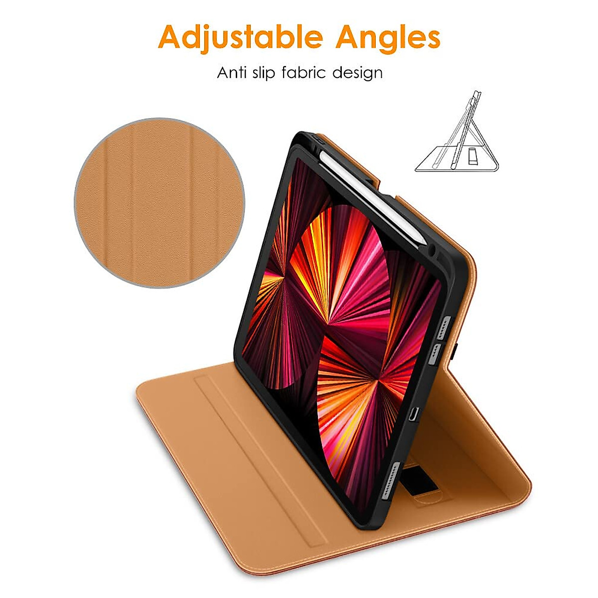 DTTO Case for iPad Pro 11 Inch 4th / 3rd / 2nd / 1st Generation 2022/2021/2020/2018,Premium PU Leather Folio Stand Cover with Hand Strap, Auto Wake/Sleep,Multiple Viewing Angles, Brown