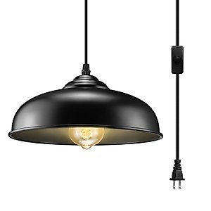 AEOREAL Plug in Pendant Light, Black Farmhouse Pendant Light Fixture with On/Off Switch, Vintage Hanging Lights with Plug in Cord, E26 Pendant Lighting for Kitchen Dining Room