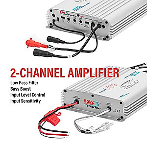 BOSS Audio Systems MR800 Marine Grade 800 Watt, 2 Channel, 2 4 Ohm Stable Class AB, Full Range, Bridgeable, Mosfet Power Supply Amplifier with Remote Subwoofer Control
