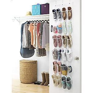 Whitmor Door Shoe Bag Hanging Organizer-12 Pair-24 Oversized Pockets, Clear