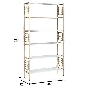 Signature Design by Ashley Glenstone Contemporary 70" Bookcase with 6 Fixed Shelves, Champagne & White
