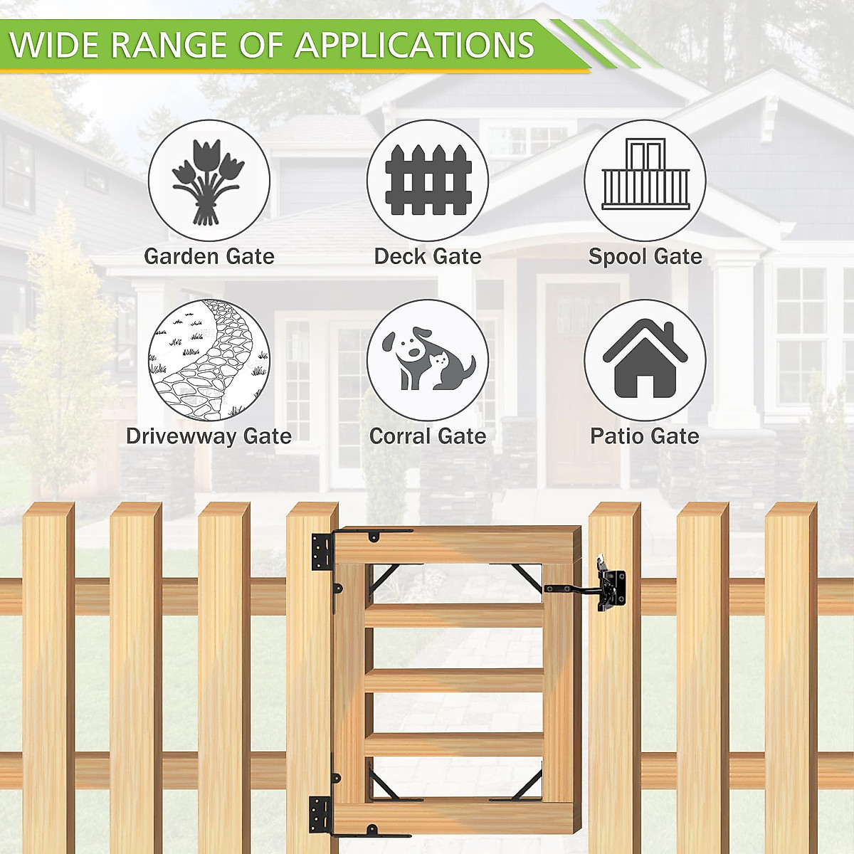 LANMIERT Fence Gate Kit, Anti Sag Gate Kit for Wooden Fence; Heavy Duty Gate Kit with Gate Latch; Gate Hardware for Wooden Gate Fence, Driveway Gates, Shed Doors, Corral Gates, Wood Windows