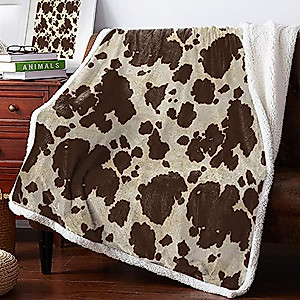 CosyBright Throw Blanket Warm Fuzzy Plush Cowhide Cow Print Fleece Blanket Lightweight Blankets Full Size- Super Soft for Sofa Bed Couch All Season- Graffie