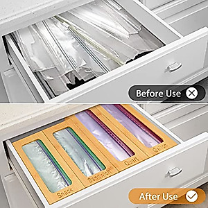 Ziplock Bag Organizer for Kitchen Drawer, 4 PACK Storage Bag Organizer ,Bamboo Food Storage Bag Holder Compatible with Ziploc, Solimo, Glad, Hefty, for Gallon, Quart, Sandwich & Snack Variety Size Bag (Natural)