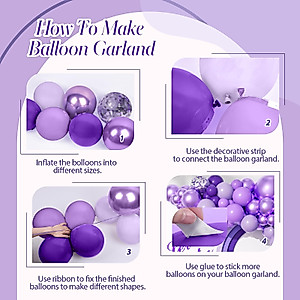136pcs Purple Balloons Garland Arch Kit, 18 12 10 5 In Dark Light Metallic Purple Confetti Latex balloons Different Sizes for Purple Birthday Butterfly Wedding Baby Shower Party Decorations