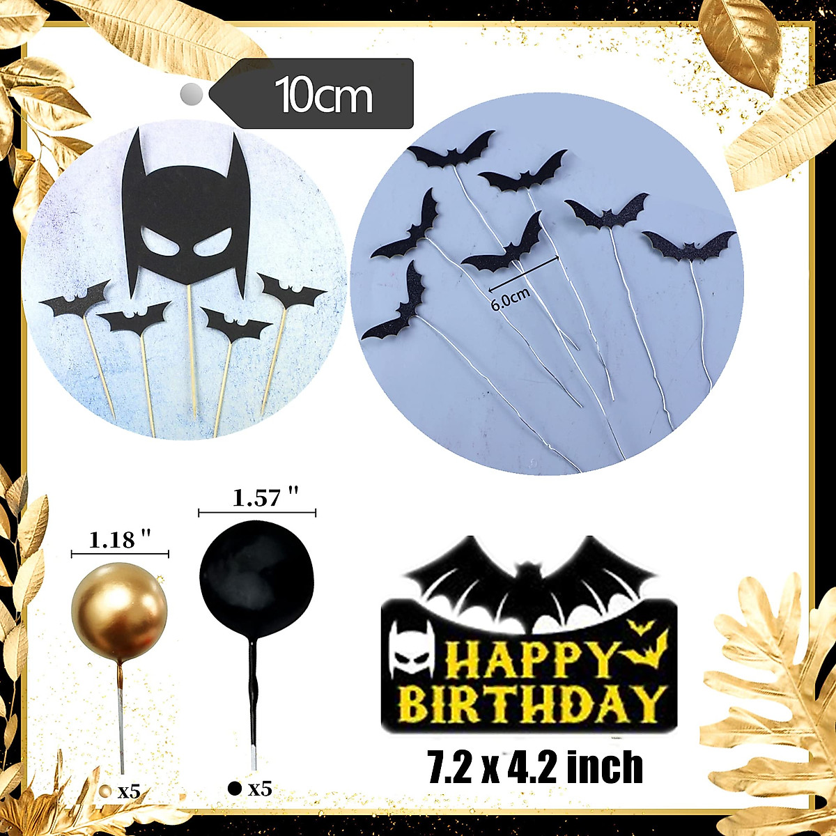 GallaRato Superhero Bat Birthday Cake Topper Man Boy Happy Birthday Cake Decorations for Bat Hero Themed birthday Party Supplies Bat Birthday Decor