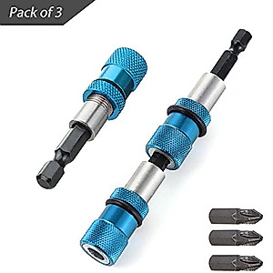 Saipe 3pcs Adjustable Screw Depth Magnetic Screwdriver Bit Holder 1/4" Hex Shank Drywall Screw Bit Holder Screw Tool with Phillips 2 Screw Driver Bits, Blue
