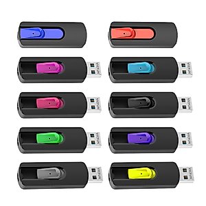 VICFUN 10 Pack 128MB USB Flash Drives USB 2.0 Flash Drive Slide Retractable USB Memory Stick 128MB, Multi-Color Pack