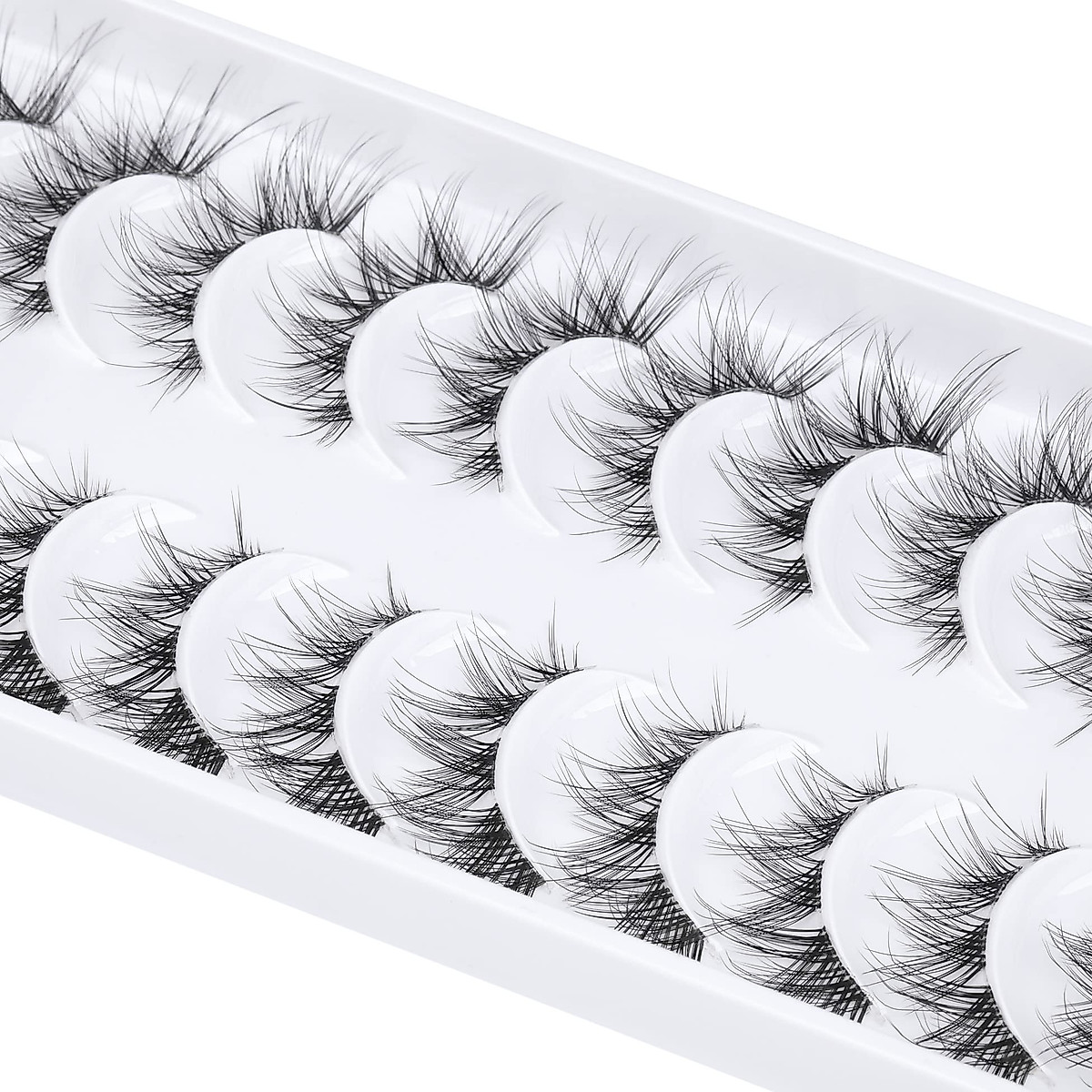 False Eyelashes Cluster Lashes Natural Look, Wispy Manga Eyelash Extensions Strip Cat Eye Lashes Pack with Clear Band Short Anime Korean Fake Eyelash 10 Pairs ALICROWN