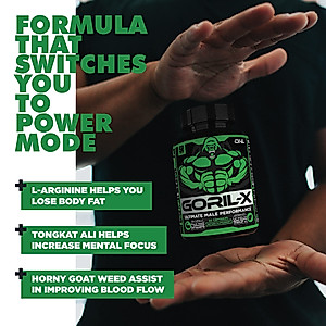 GORIL-X Testosterone Booster for Men - Workout Testosterone Supplement - Increase Size, Strength & Energy - 1000mg Male Enhancing Horny Goat Weed - Maca Root, Tongkat Ali & Tribulus Terrestris 60 Caps