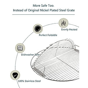 KAMaster Stainless Steel Cooking Grate for 22 in Weber Charcoal Grills 21.5 in Round Hinged Cooking Grid Grill Accessory Replaces for Weber Original Kettle Series