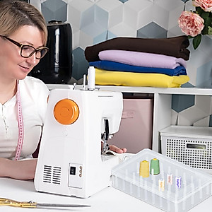 QZONELIFE 2pcs Sewing Organizer Sewing Threads Box Bobbins Holder Storage Case 42 Slots Transparent Needle Spool Organizer Sewing Threads, Hold 30 pcs 0.5D x 2.4H in Spool + 12 pcs 1D x 2.4H in Spool