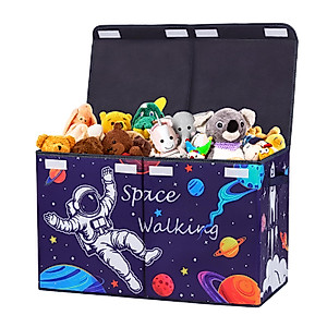 Toy Box Chest with Flip-Top Lid for Kids, Large Collapsible Oxford Toy Storage Box with Handles for Boys Girls, Waterproof Sturdy Dustproof Toy Box for Bedroom Playroom, 25.5×11.8×15.7 Inch