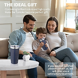 Volhoply 20oz Stainless Steel Tumbler with Lid and Straw,Double Wall Insulated Travel Iced Coffee Mug Fits Car Cup holder,Powder Coated Cups for Hot and Cold Drinks,Gifts for Women Men（Navy,1 Set）