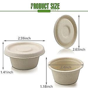 Vmiapxo 60 Sets 2oz Natural Bagasse Fiber Condiment Cups with Lids, Compostable Sauce Condiment Containers Disposable Paper Dishes Serving Sample Cups for Snack Tasting Charcuterie