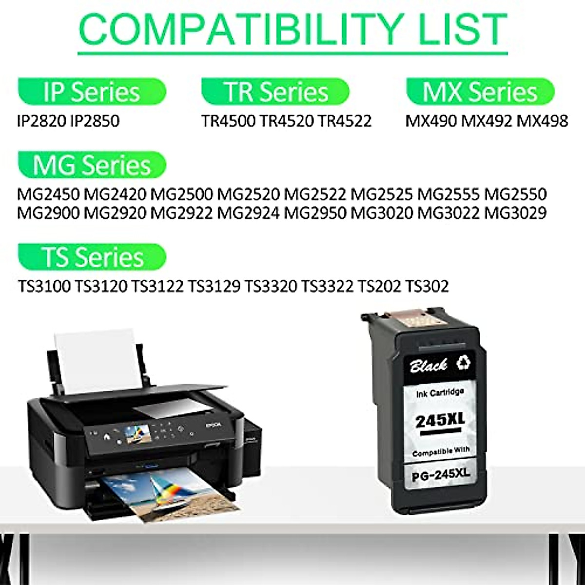 greencycle Remanufactured Ink Cartridge Compatible for Canon PG-245XL PG-245 245 XL Pixma MX490 MG2522 MG2525 MG2922 MG2924 MG3020 MG3022 MG3029 TS3120 TS3122 TS202 Printers (Black, 1 Pack)