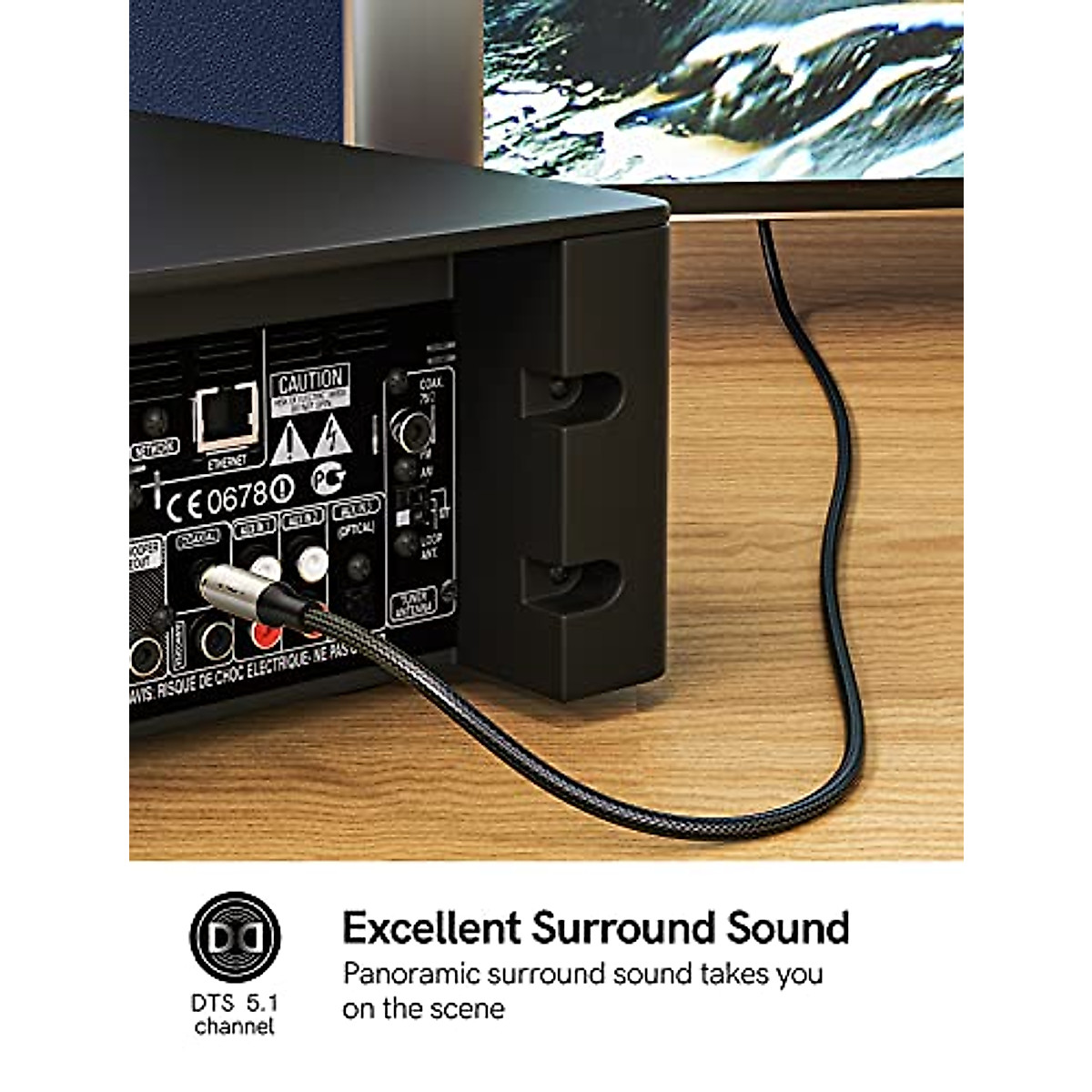 VIOY Coaxial Digital Audio Cable (3.3FT/1M), [Gold-Plated & Braided] Subwoofer Cable RCA Male to Male HiFi 5.1 SPDIF Stereo Audio Cable for Home Theater, HDTV, Amplifier Speaker Soundbar