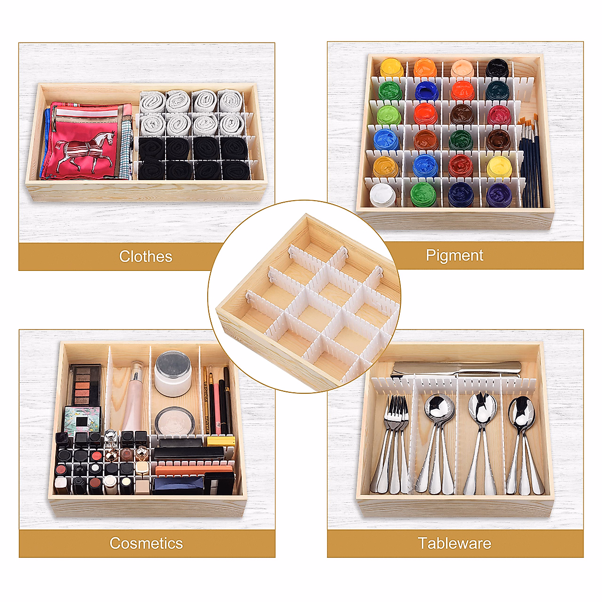 Momoi 42Pcs Drawer Dividers,Adjustable Drawer Organizer with Fixed Buckle,14.9in*4.33in,Drawer Organizer for Socks, Underwear, Makeup, Kitchen, Bedroom, Dresser,White(38 * 11cm 42PCS)