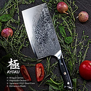 KYOKU Vegetable Cleaver Knife - 7" - Shogun Series - Japanese VG10 Steel Core Forged Damascus Blade - with Sheath & Case