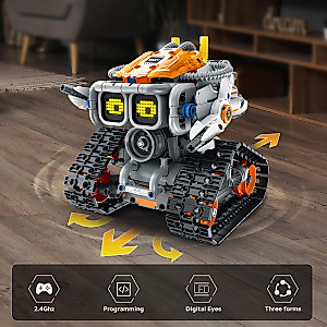 HOGOKIDS Changeable Expressions Robot Building Sets - 3 in 1 Remote & APP Supported Robotic Building Toy Having Sound Effect, Rechargeable RC Robot Birthday Present for Kids Age 6+ Boy & Girl (451PCS)