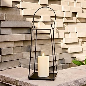 LampLust Indoor Outdoor Lantern Decorative Candle Lantern, 12 Inch Battery Operated Lantern, Black Metal with No Glass, Flameless LED Candle, Outdoor Lanterns for Front Porch Patio Table Decor