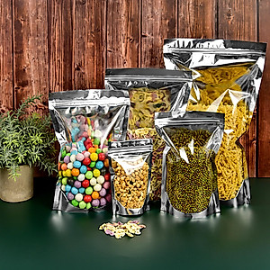 100PCS Resealable Mylar Bags for Food Storage, 5.9'' x 8.7'' Smell Proof Ziplock Bags Freestanding, Aluminum Foil Packaging Pouches Bag for Cookies, Nuts, Tea, Candy - 6.3 Mil