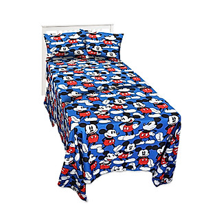 Mickey Mouse Twin Bedding Set for Toddlers - Bundle Includes Mickey Mouse Sheets with Flat Sheet, Fitted Sheet, and Pillowcase for Twin Bed Plus Stickers, More | Mickey Mouse Bedroom Decor