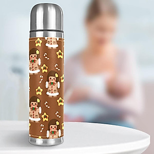 Stainless Steel Leather Vacuum Insulated Mug Christmas Cookies Thermos Water Bottle for Hot and Cold Drinks Kids Adults 16 Oz