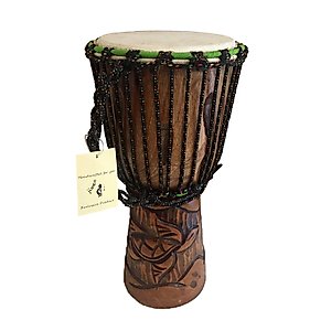 JIVE Djembe Drum African Bongo Congo Wood Drum Deep Carved Solid Mahogany Goat Skin Professional Quality 16" High (Turtle)