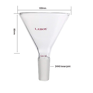 Laboy Glass Jointed Powder Funnel Filter Funnel Glass Funnel Short Stem with 100mm Top O.D.& 24/40 Inner Joint Organic Chemistry Lab Glassware