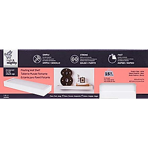 HIGH & MIGHTY 515651 Modern 18" Floating Shelf Holds up to 15lbs, Easy Tool-Free Dry Wall Installation, Flat, eCommerce Packaging, White