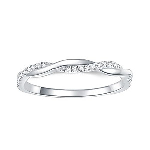 SISGEM 14k White Gold Moissanite Wedding Band for Women Twisted Infinity Promise Engagement Ring Stackable Eternity Rings for Her，US 7