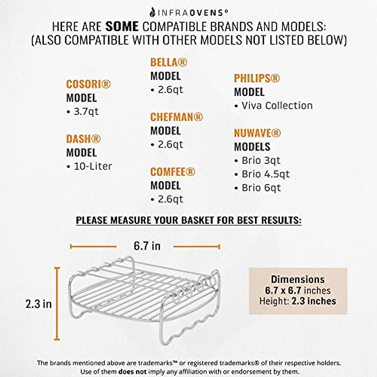 Air Fryer Skewer Rack Grate Compatible with Cosori, Chefman, Philips and more, Double Rack Kabob Airfryer Accessories for Bella, Dash, Nuwave® Brio, Multi-Purpose Stainless Steel