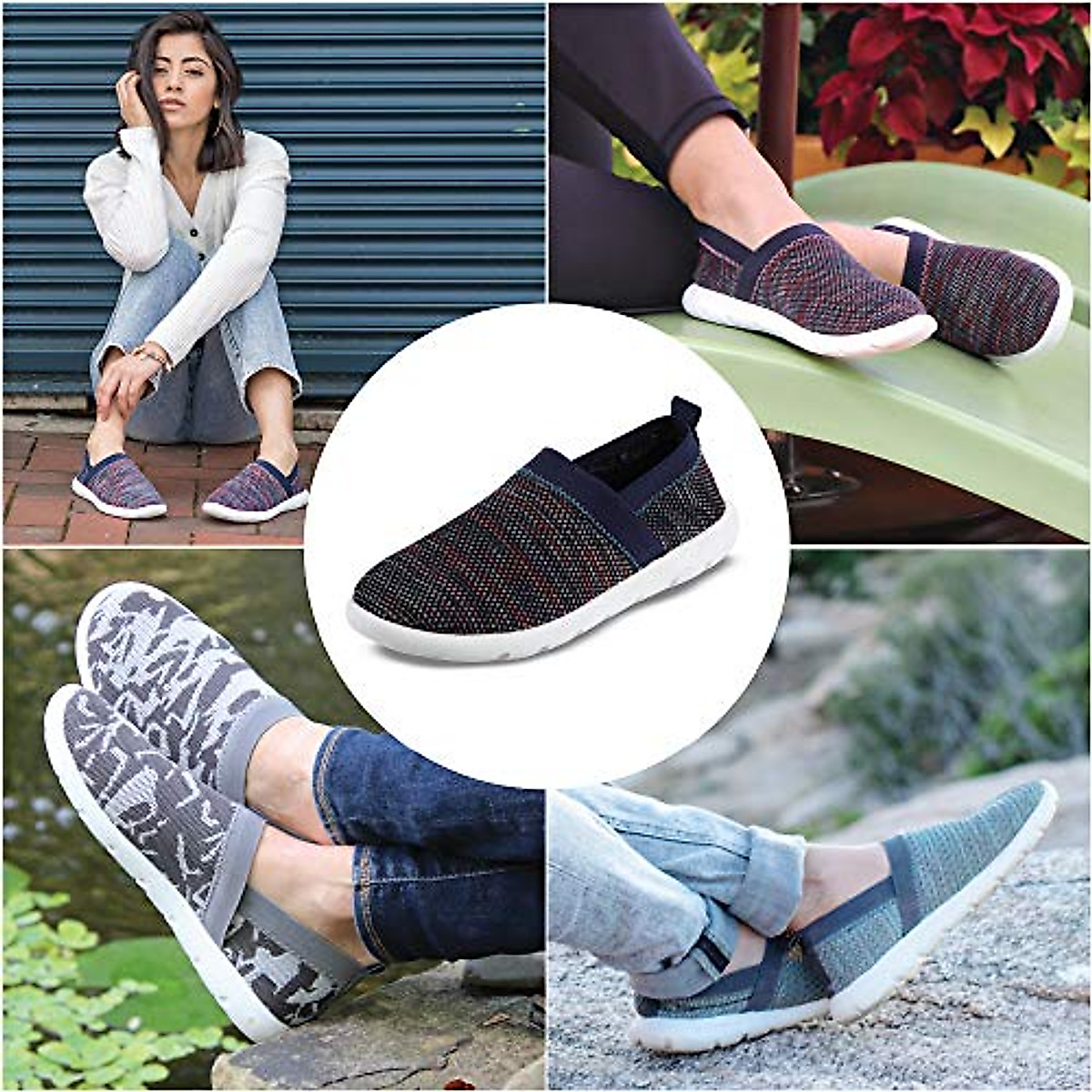 isotoner Women's Lightweight and Breathable Elastic Knit Slip-On Shoe Slipper, Dark Blue, 9