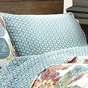 Lush Decor Layla Quilt Floral Leaf Print 3 Piece Reversible Bedding Set Full/Queen Orange & Blue