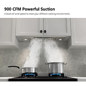 IKTCH 30 inch Built-in/Insert Range Hood 900 CFM, Ducted/Ductless Convertible Duct, Stainless Steel Kitchen Vent Hood with 4 Speed Gesture Sensing&Touch Control Panel(IKB01-30)