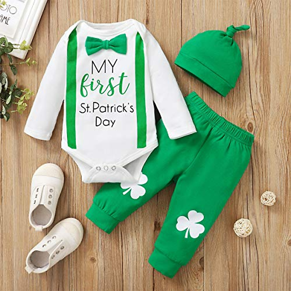 Detigee Baby Boy My 1st St. Patrick's Day Pant Clothing Set Newborn Shamrock Outfit (Green01,0-3 Months)