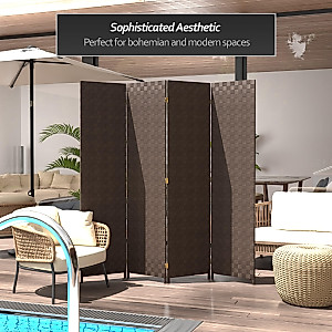 Red Lantern 6 ft. Tall Woven Fiber Outdoor All Weather 4 Panel-Dark Brown Room Divider