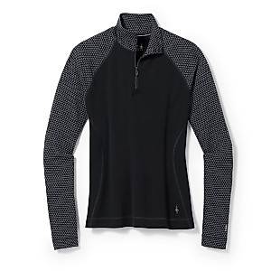 Smartwool Women's Classic Thermal Merino Wool Base Layer — Pattern Quarter Zip (Slim Fit), Black Dot, Medium