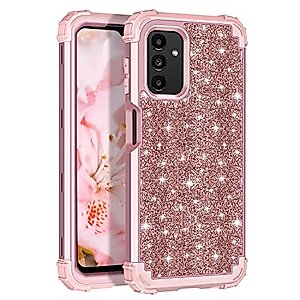 LONTECT for Galaxy A13 5G Case Glitter Sparkly Bling Shockproof Heavy Duty Hybrid Sturdy High Impact Protective Cover Case for Samsung Galaxy A13 5G 2021,Shiny Rose Gold