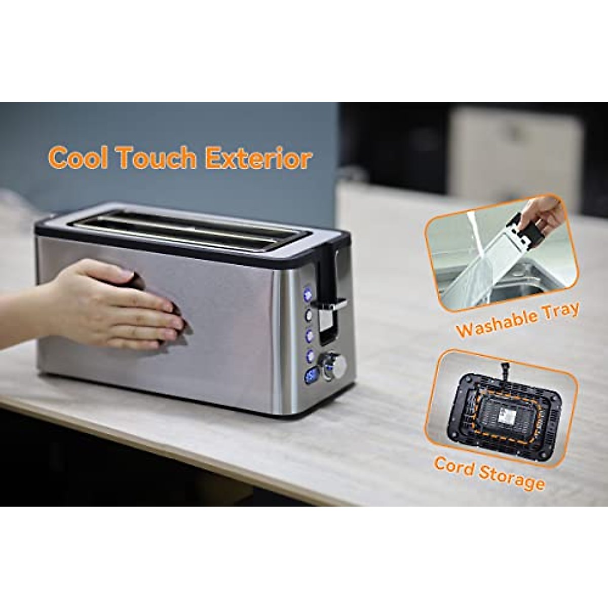 Mecity 4 Slice Toaster, Long Slot Toaster With Countdown Timer, Bagel / Defrost / Reheat / Cancel Functions,Warming Rack, removable Crumb Tray, 6 Browning Settings, Extra Wide Long Slots, Stainless Steel Bread Toaster, 1300 Watts