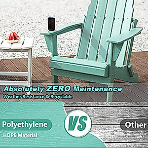 PILITO Adirondack Chair, Outdoor Folding Chairs, Patio Lounge Chair, Weather Resistant, HDPE Material, Perfect for Deck, Garden, Backyard & Lawn Furniture, Fire Pit, Porch Seating, Mint Green