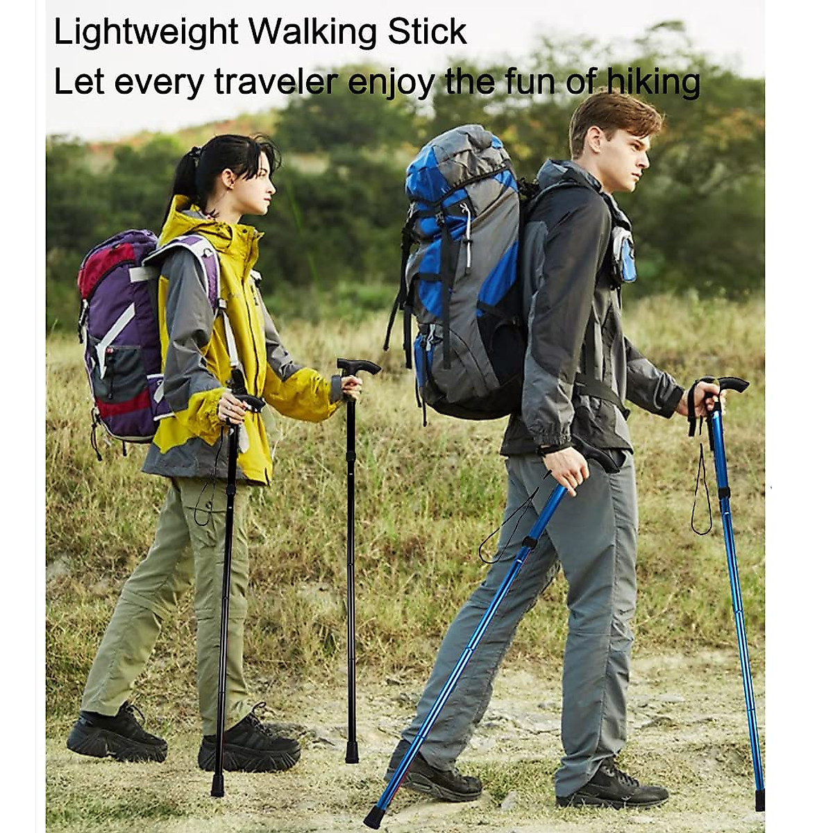 Walking Stick/Canes,Foldable, Collapsable Cane Hiking Pole Height Adjustable, Lightweight Anti-Slip for Travel Outdoor Hiking Help Balance for Men and Women Seniors(red)