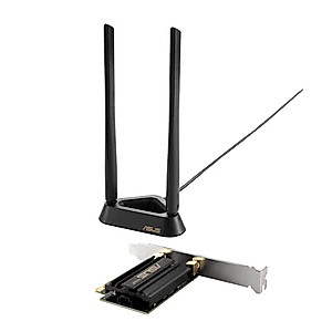 ASUS PCE-AXE59BT WiFi6 6E AX5400 PCI-E Adapter with 2 External Antennas and magnetized Base. Supporting 6GHz Band, 160MHz, Bluetooth 5.2, WPA3 Network Security, OFDMA and MU-MIMO