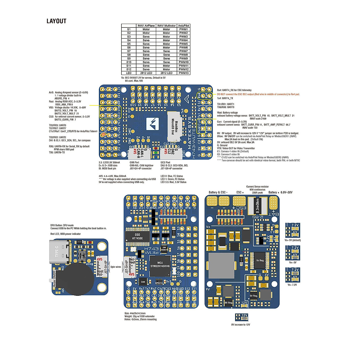 Mateksys Matek H743-WLITE Flight Controller STM32H743VIH6 ICM42688-P DPS310 OSD MicroSD Blackbox F765 wse Updated H743-WLITE