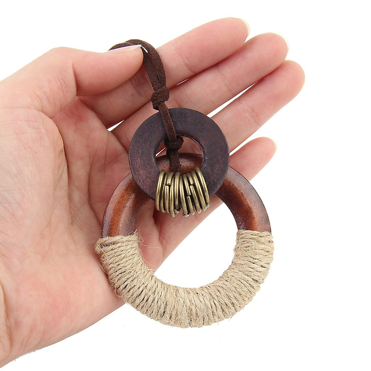 GelConnie Womens Pendant Necklace Wood Handmade Jewelry Leather Necklace Long Rope Sweater Necklace for Woman