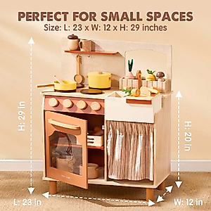 Tiny Land Play Kitchen Set, Toddler Kitchen with Cutting Food Set, Wooden Kitchen Sets for Kids, Farm Style Toy Kitchen Playset, Best Gift for Girls and Boys