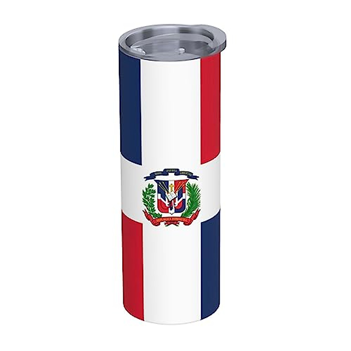 Stainless Steel Skinny Tumbler Dominican Republic Flag Travel Cup 20 Oz Double Wall Slim Insulated Coffee Mug With Splash Proof Lid & Straw & Cleaning Brush For Home Office